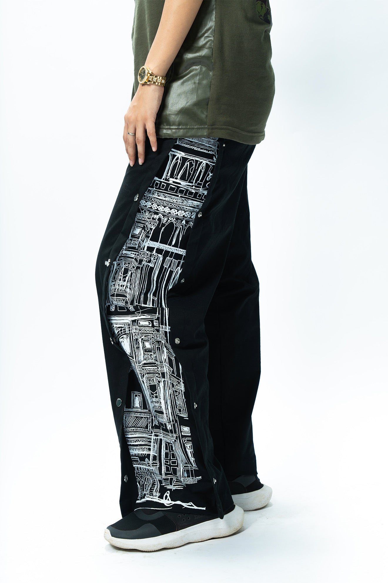 Shop Black Denim Wide Leg Convertible Snap Trousers in Pakistan ...